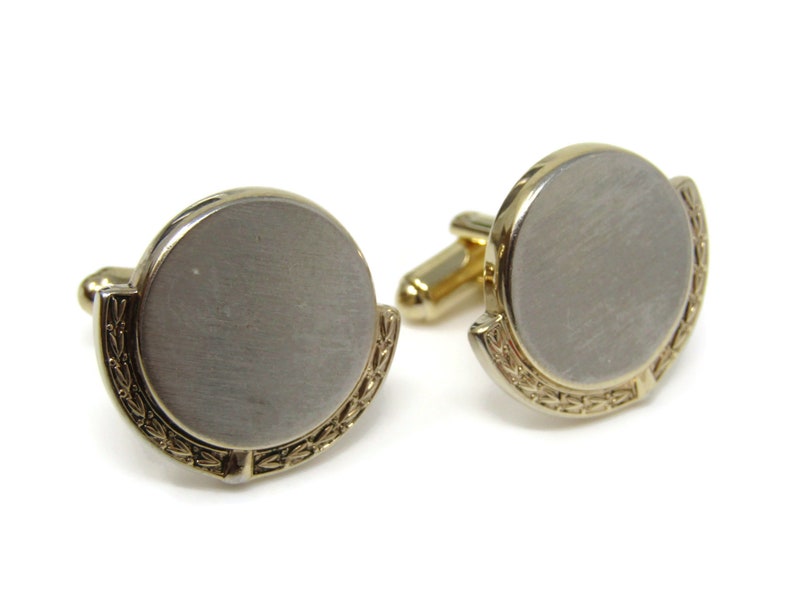 Nice Circle Wreath Bottom Cufflinks Gold Tone Vintage - Etsy