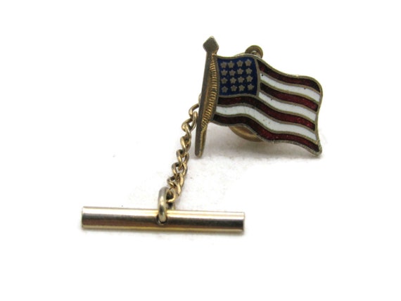 United States Flag Tie Lapel Pin & Chain Patriotic Go… - Gem