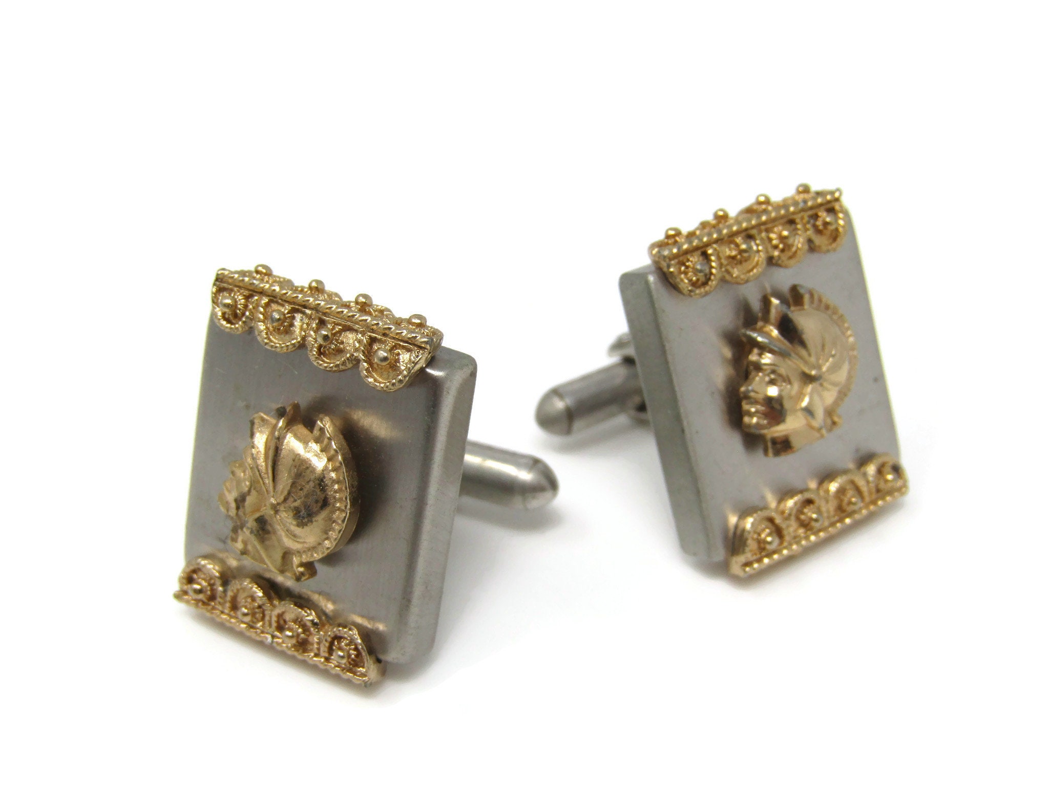 Roman Warrior Nice Design Men's Cufflinks: Vintage Silver Tone - Stand ...
