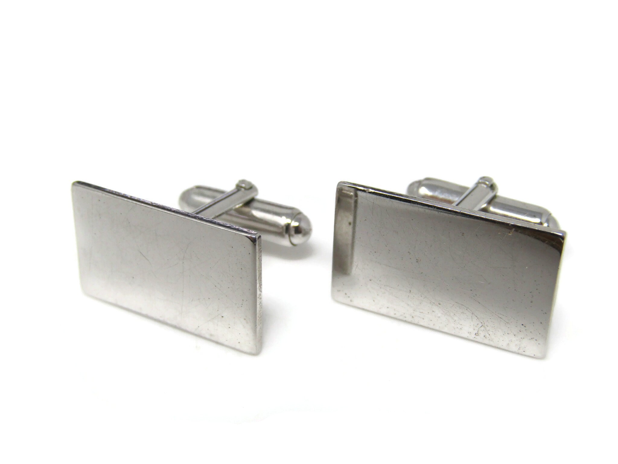 Classic Simple Rectangle Men's Cufflinks: Vintage Silver Tone - Stand ...