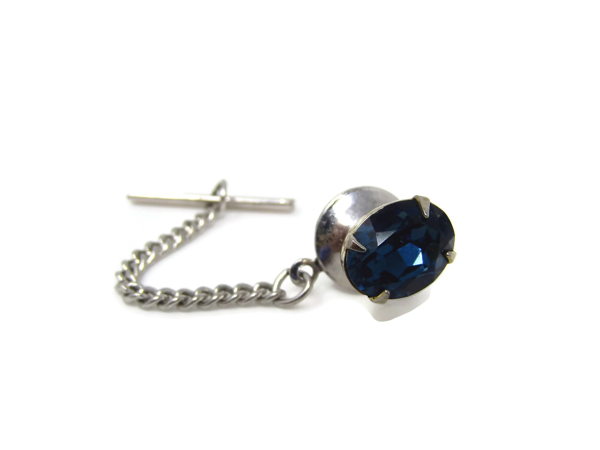 Vintage Tie Tack Tie Pin: Blue Jewel Stunning Faceted Design