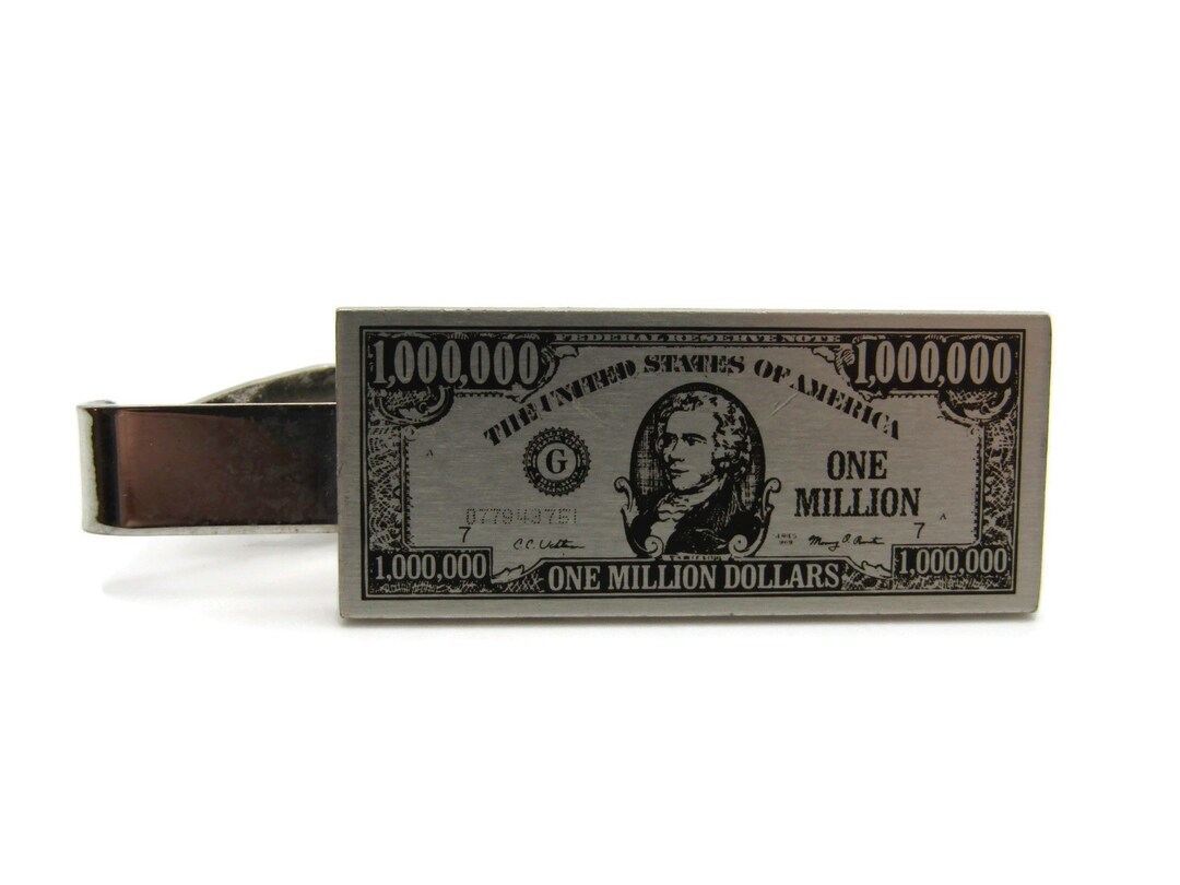 Million Dollar Tie Clip Feel Like Money Silver Tone Modernist Statement ...