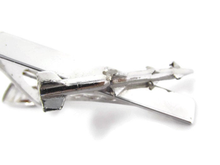 Rocket Missile Tie Clip Vintage Tie Bar: Nice Silver Tone Design