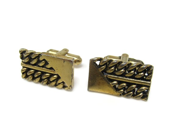Vintage Gold Tone Chain Link Cufflinks for Men - Gem