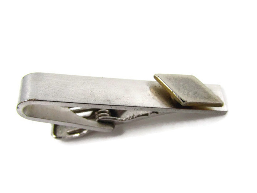 Raised Diamond Shape Tie Clip Vintage Tie Bar: Modernist Silver Tone ...
