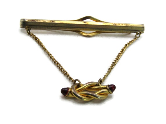 Red Stone Inlay Knot Tie Bar & Chain Modernist Indust… - Gem