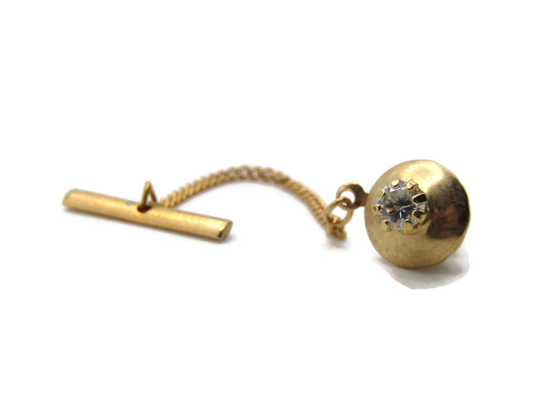 Classic Rhinestone Tie Pin and Chain Men's Jewelry Gold Tone - Etsy