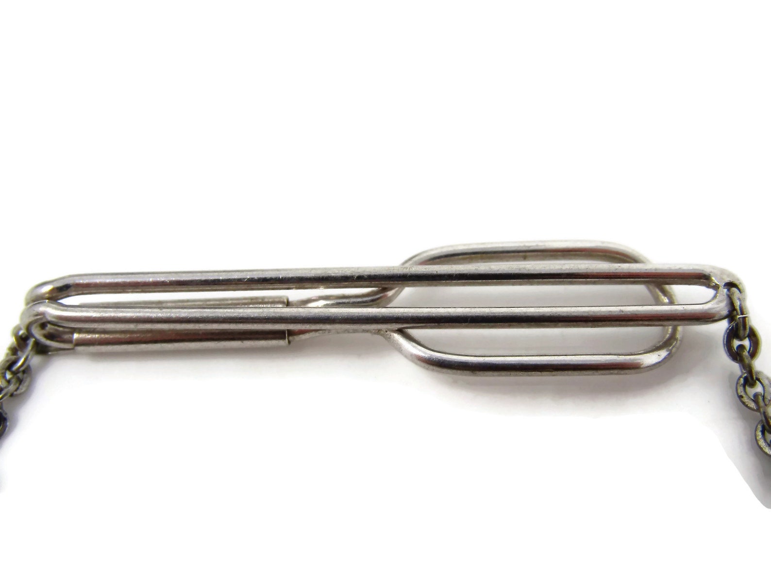 Vintage Tie Bar Clip: CLS Letters Initials "cls" Silver Tone Chain ...