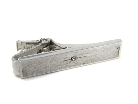 Clear Jewel Star Center Textured Body Tie Clip Bar Si… - Gem