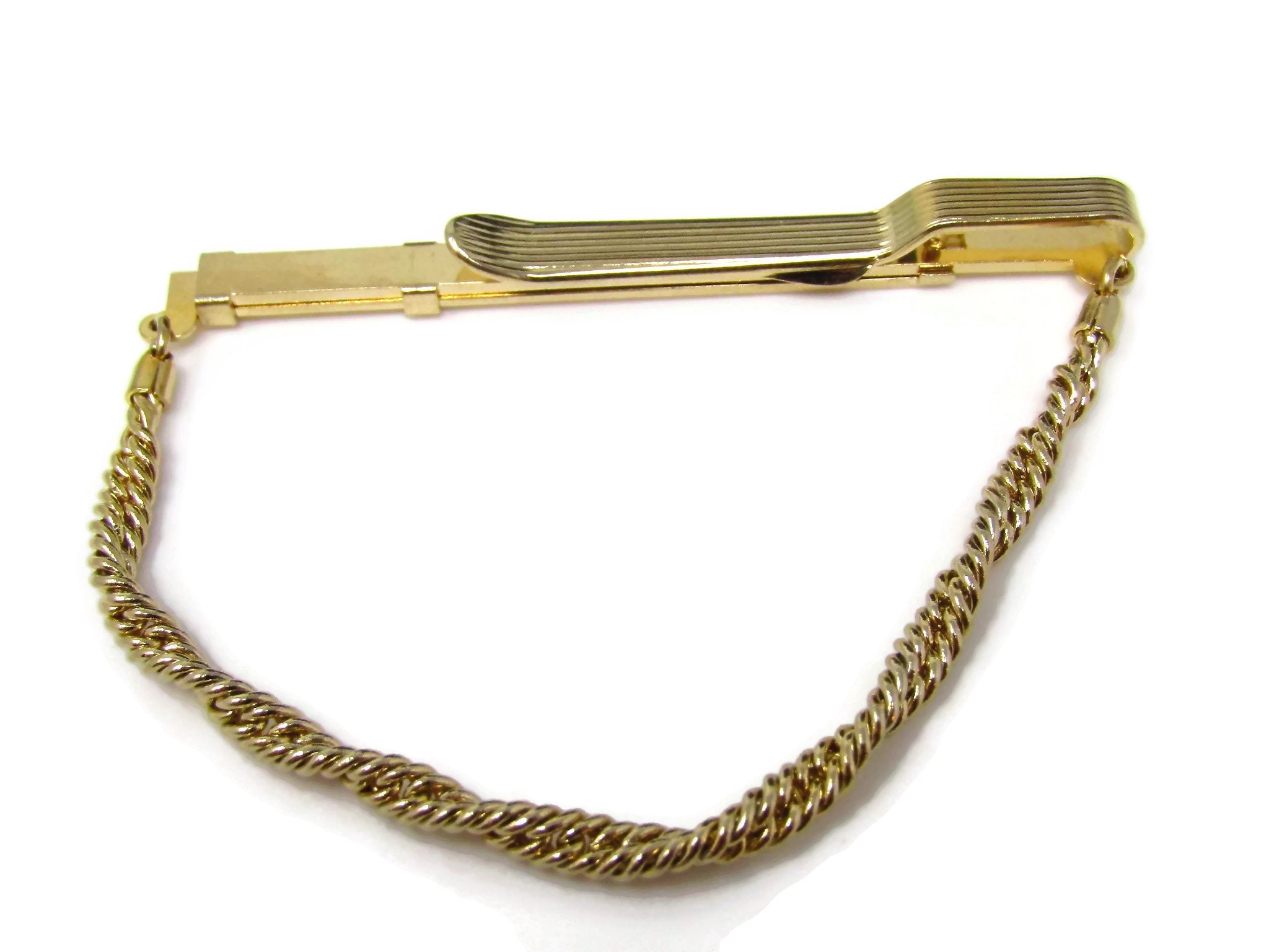 Vintage Tie Clip Tie Bar: Twist Chain Design Adjustable Width Nice Quality