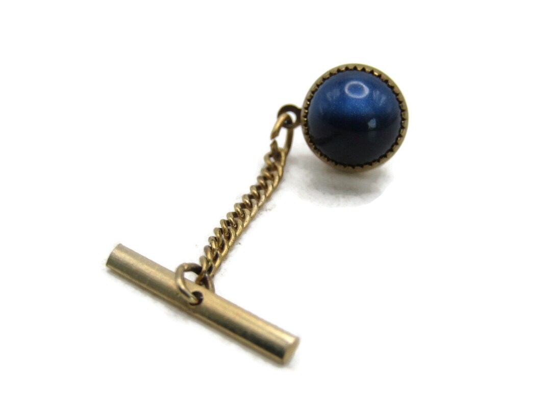 Blue Stone Inlay Tie Lapel Pin & Chain Gold Tone Men's Jewelry - Etsy