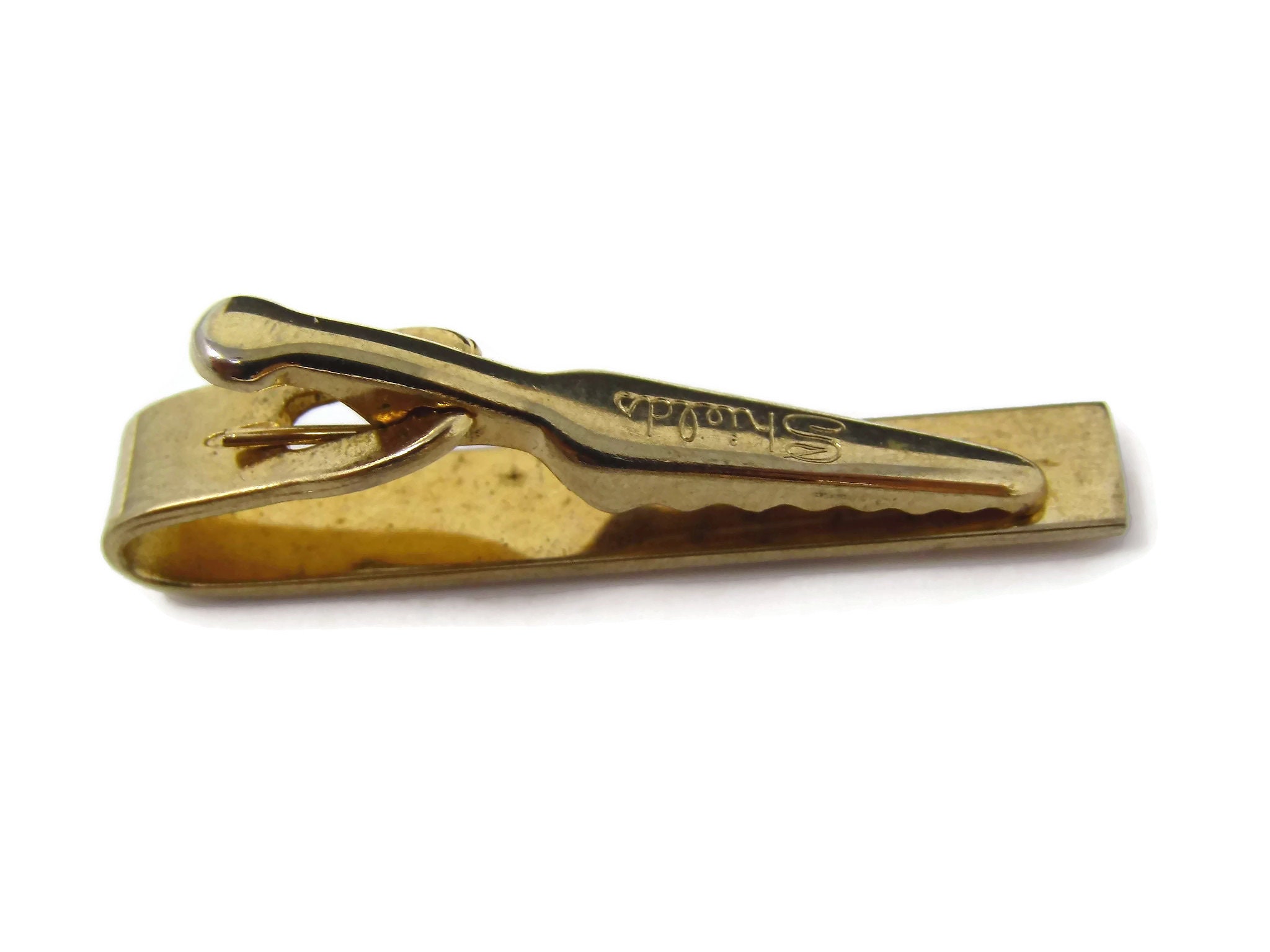 Vintage Tie Clip Tie Bar: Shield Knight Design Nice Quality Gold Tone