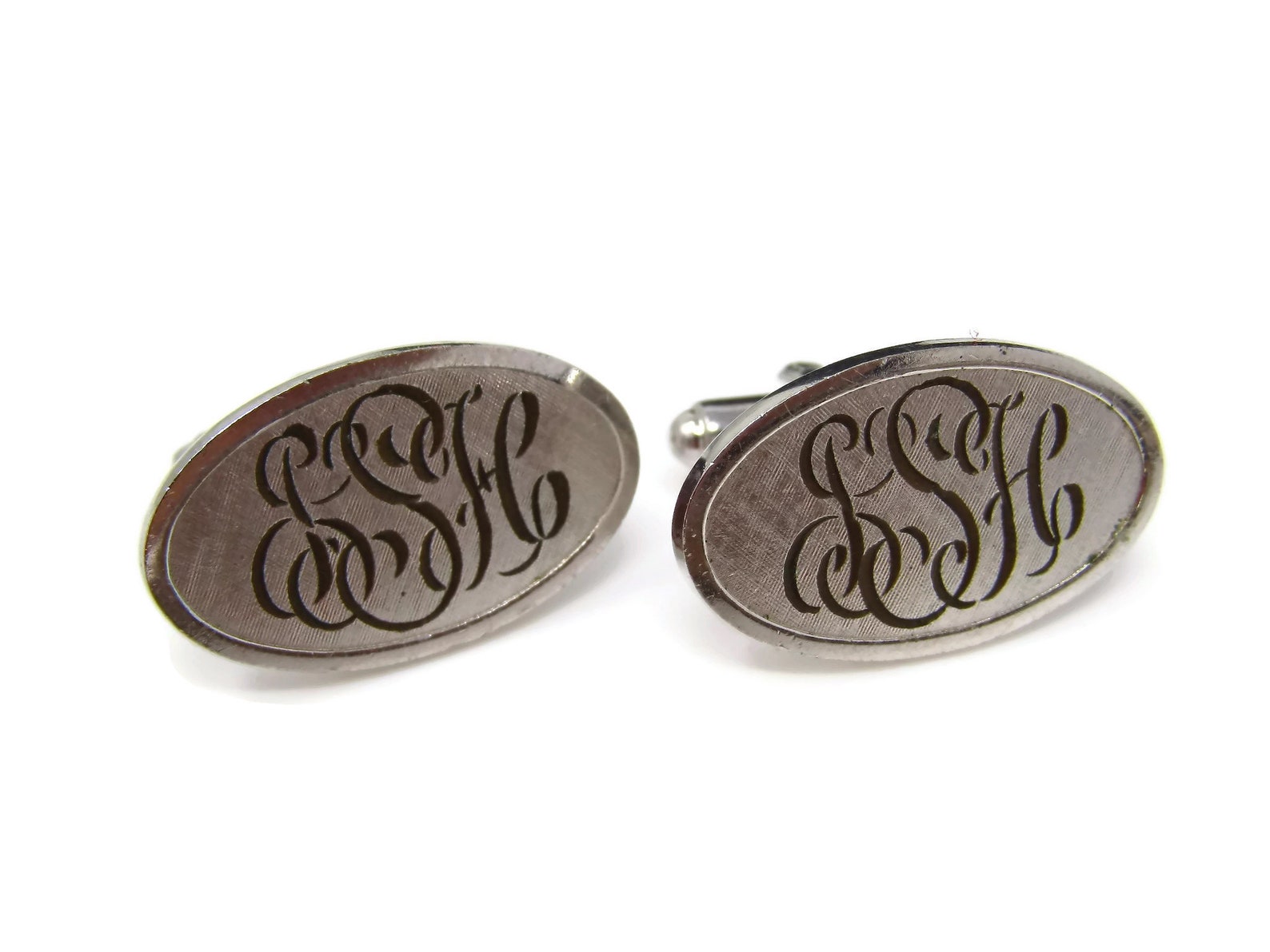 Vintage Cufflinks for Men: KHS Letters Initials Script Font Design ...