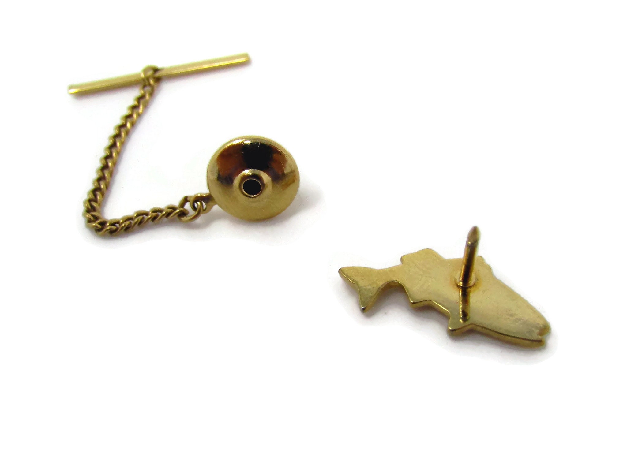 Vintage Tie Tack Tie Pin: Beautiful Fish Design Gold Tone Fisherman Gift