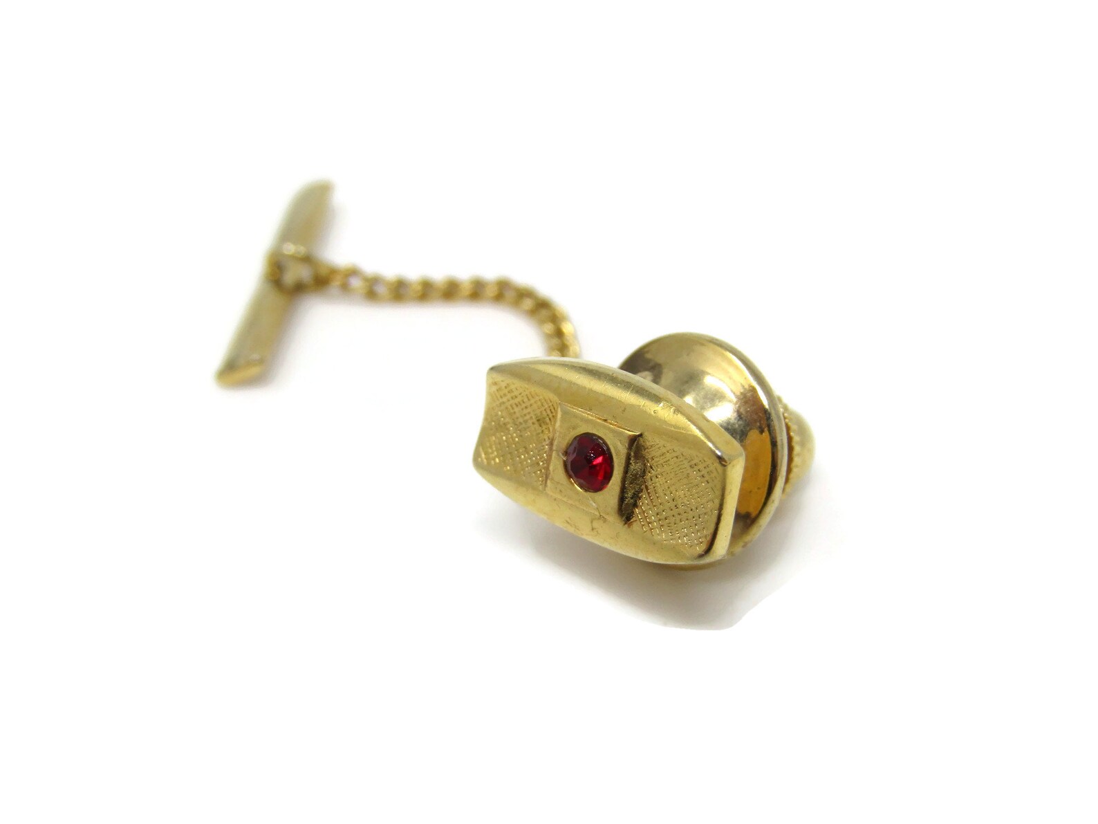 Red Jewel Tie Tack Pin Gold Tone Vintage Men's Jewelry - Etsy