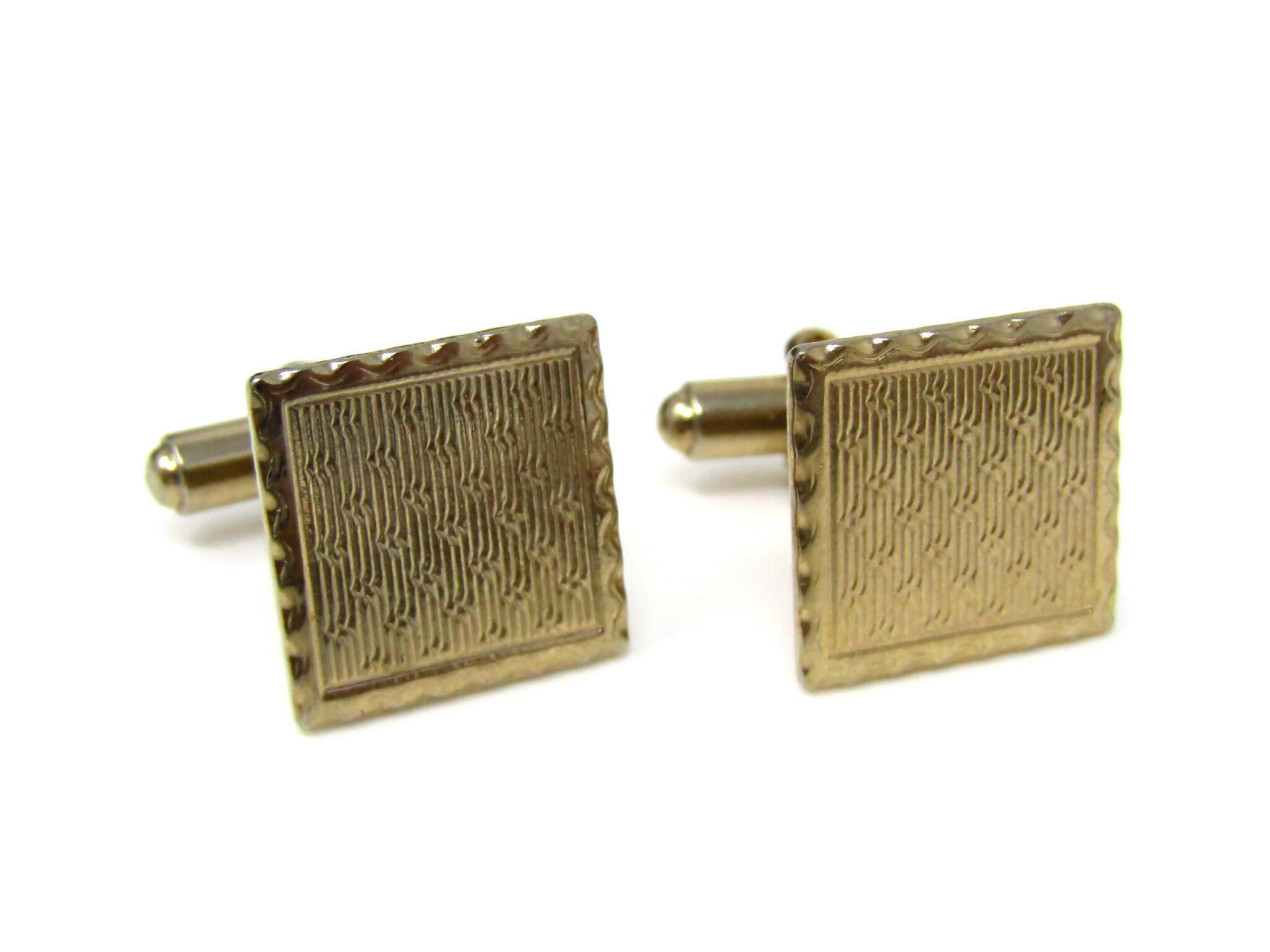 Vintage Cufflinks for Men: Textured Gold Tone Squares