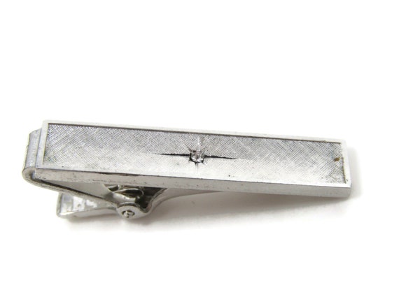 Clear Jewel Star Center Textured Body Tie Clip Bar Si… - Gem
