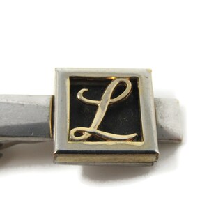 Letter L Initial Cursive Design Tie Clip Bar Faded Silver Tone Vintage ...