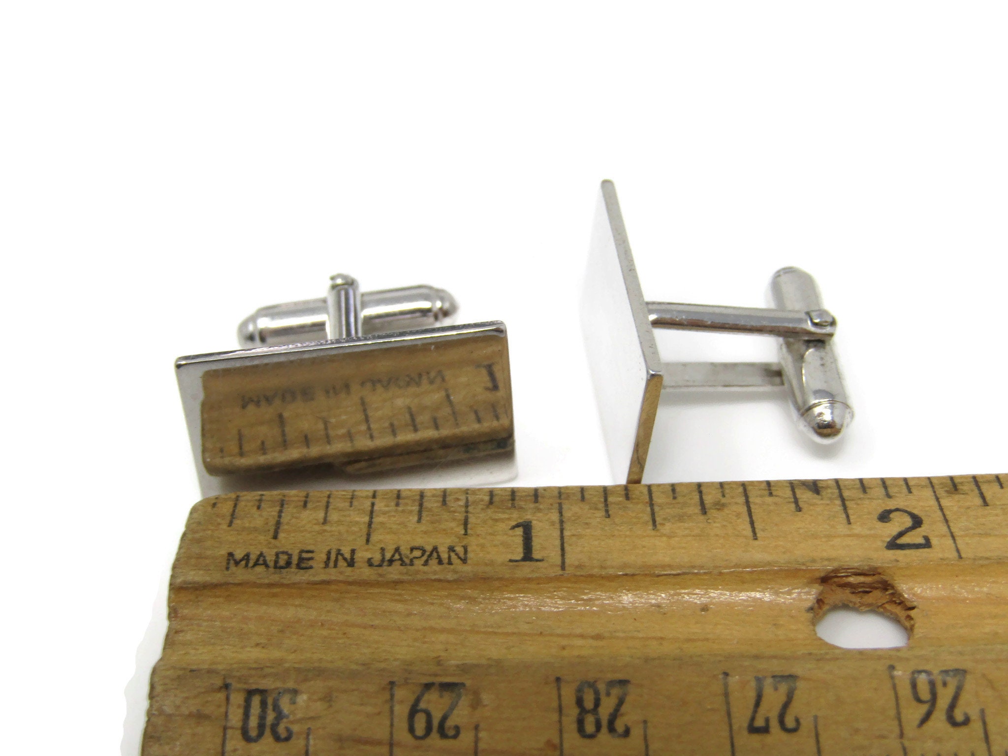Classic Simple Rectangle Men's Cufflinks: Vintage Silver Tone - Stand ...