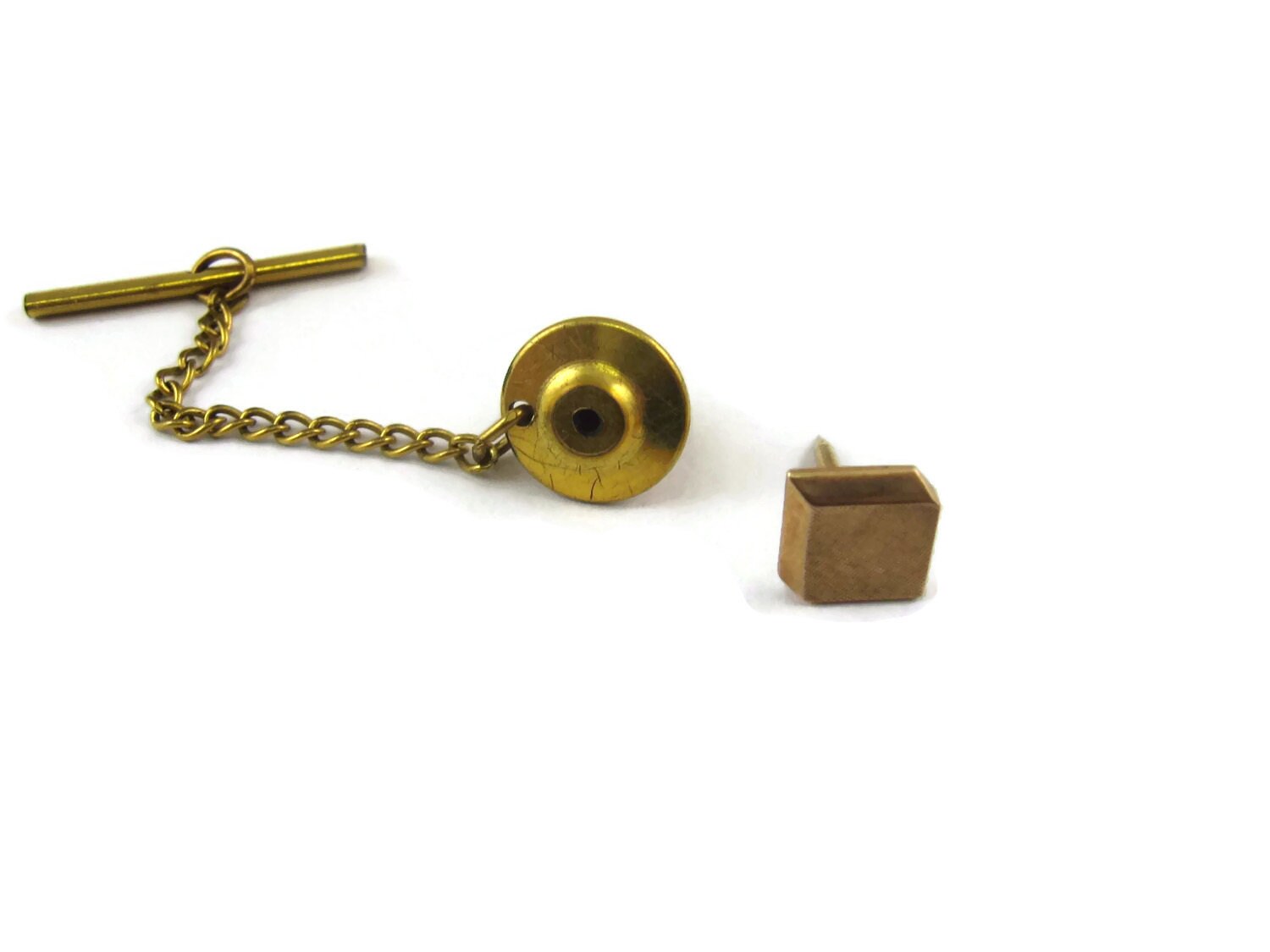 Vintage Men's Tie Tack Lapel Pin Jewelry: 3D Cube Design Square Gold Tone