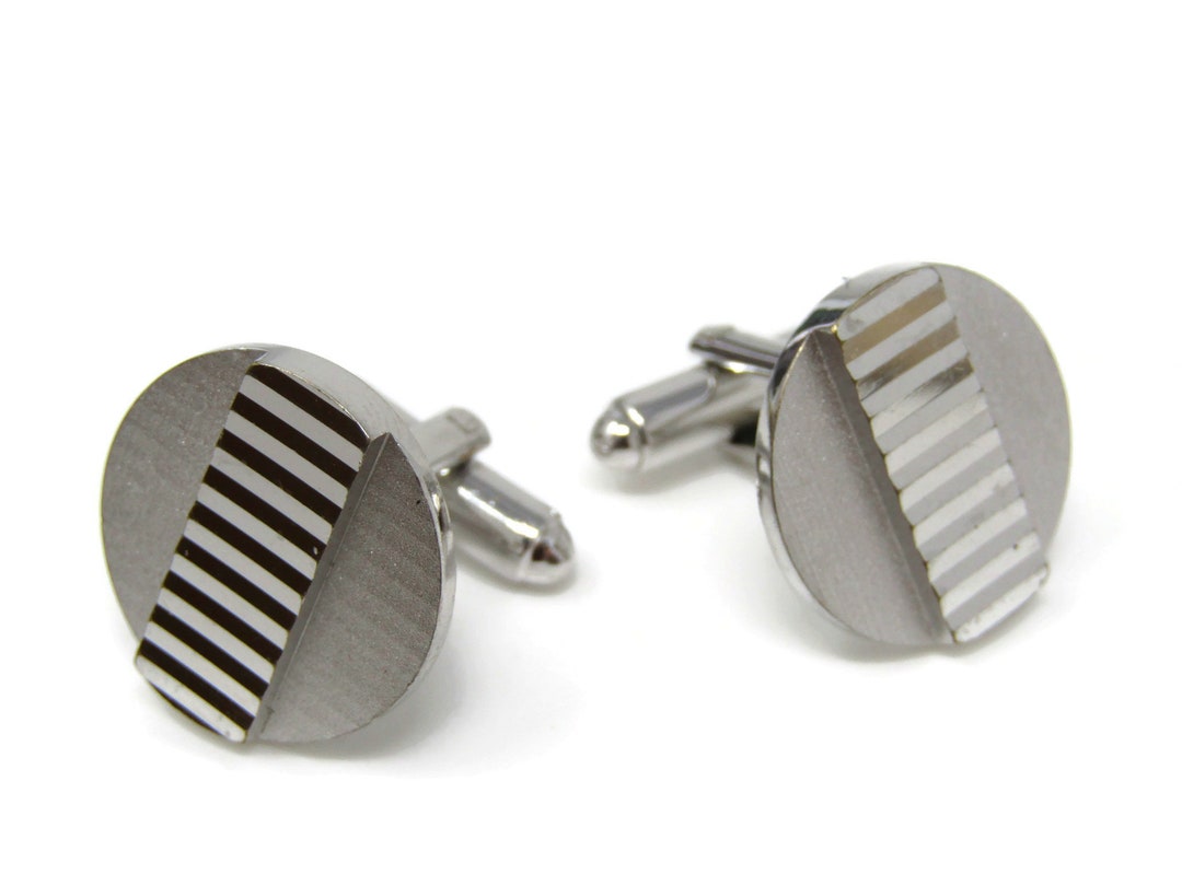 Vintage Silver Tone Cufflinks: Retro Striped Design - Etsy