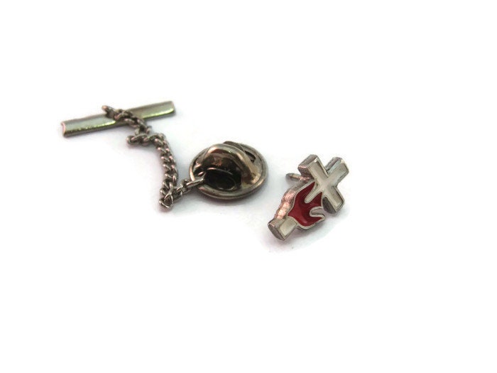 Vintage Men's Tie Tack Pin Jewelry: Dove & Cross Religious Red White ...