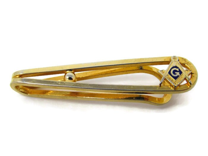 G Mason Masonic Tie Clip Vintage Tie Bar: Open Gold Tone