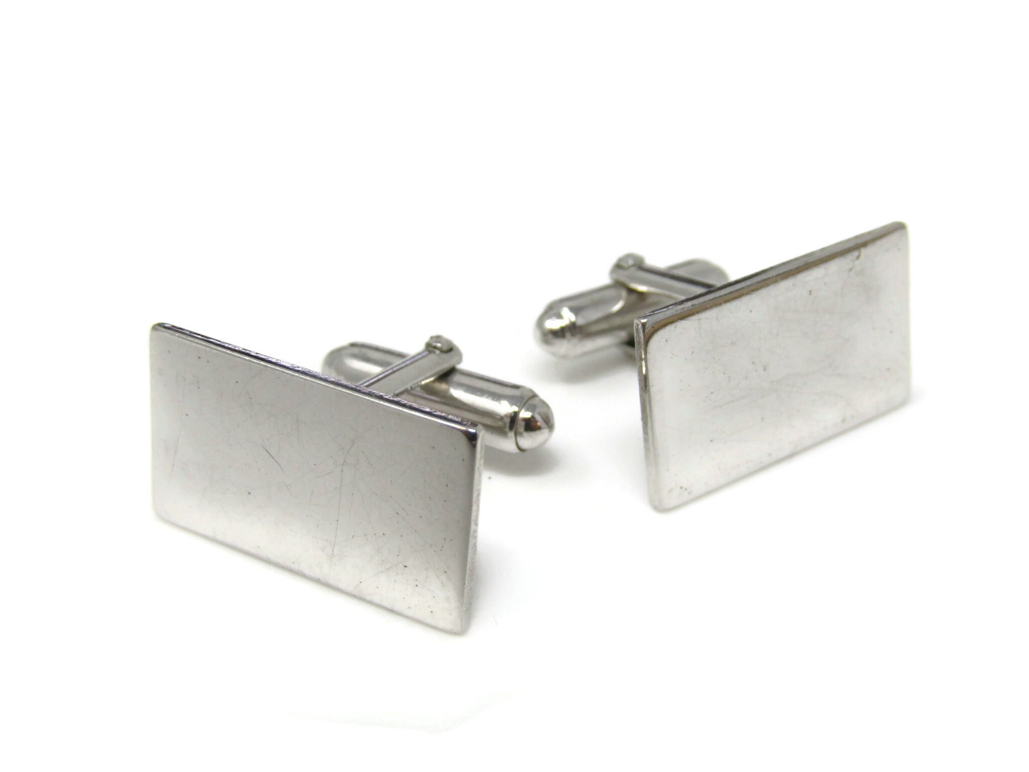 Classic Simple Rectangle Men's Cufflinks: Vintage Silver Tone - Stand ...