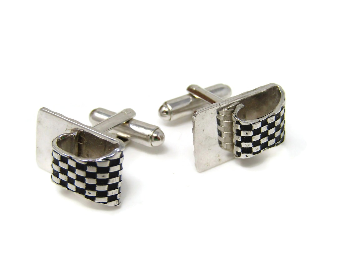 Folded Checkered Cuff Links Cufflinks for Men Vintage Silver Tone - Etsy