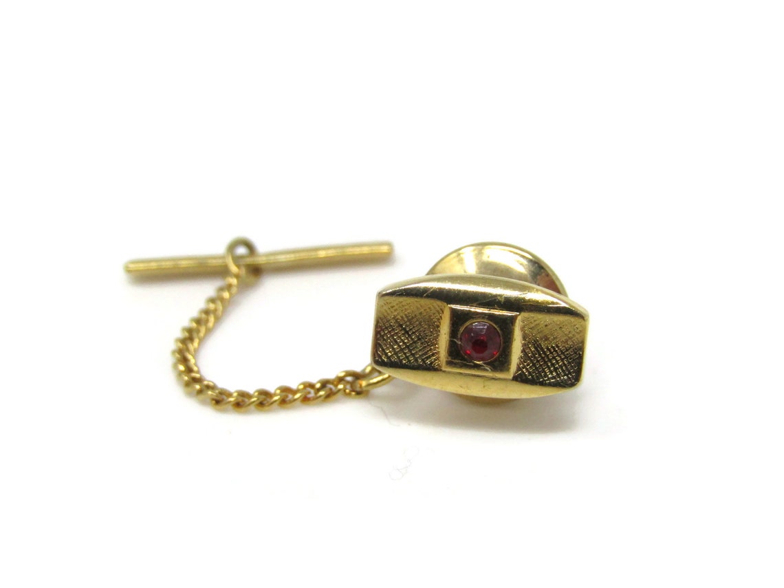Red Jewel Tie Tack Pin Gold Tone Vintage Men's Jewelry - Etsy