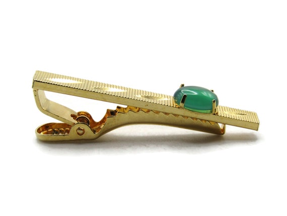 Green Stone Etched And Vertical Lines Tie Clip Tie Ba… - Gem
