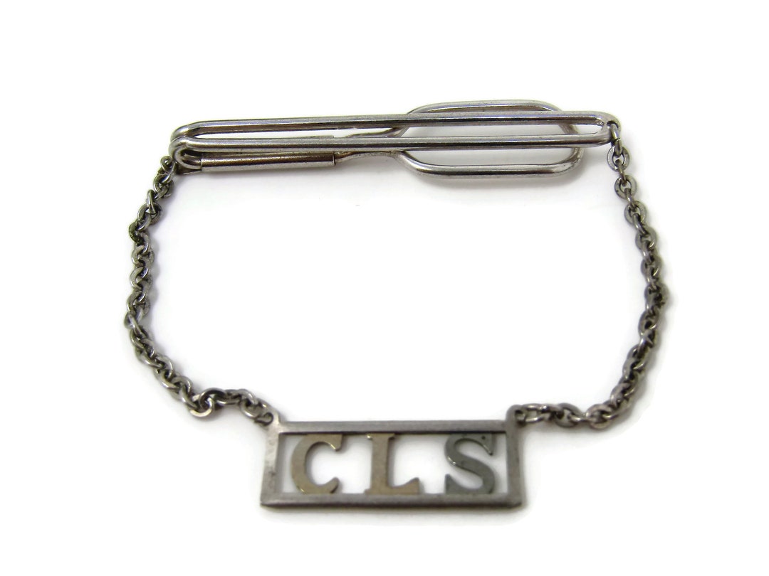 Vintage Tie Bar Clip: CLS Letters Initials "cls" Silver Tone Chain ...
