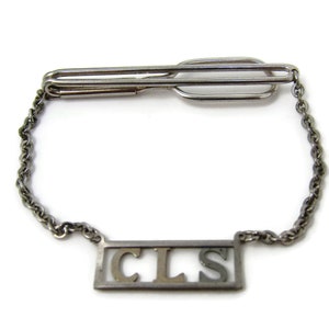 Vintage Tie Bar Clip: CLS Letters Initials "cls" Silver Tone Chain ...