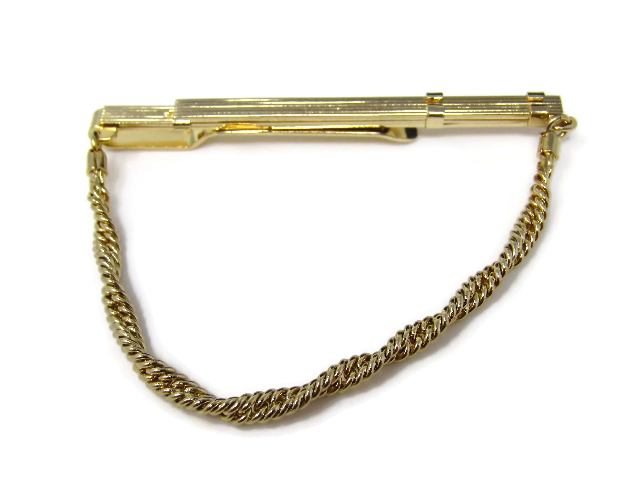 Vintage Tie Clip Tie Bar: Twist Chain Design Adjustable Width Nice Quality