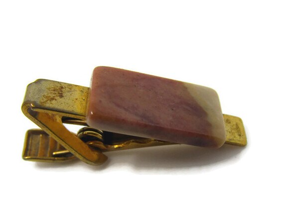 Polished Stone Tie Clip Vintage Tie Bar: Gold Tone Body - Etsy