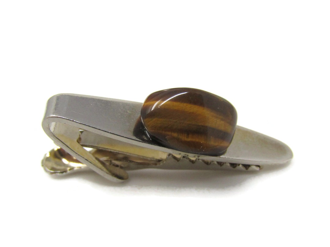 Vintage Tiger's Eye Tie Clip: Silver Tone Tie Bar - Etsy