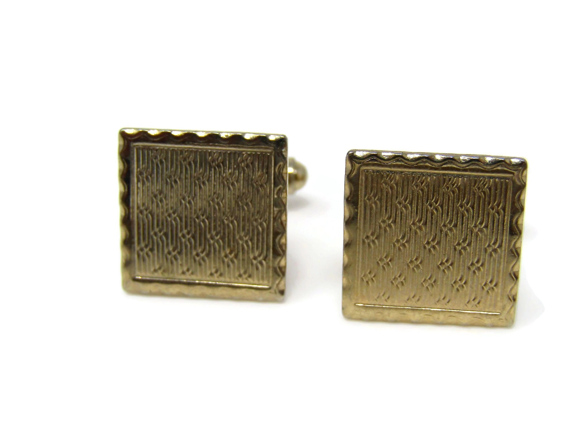 Vintage Cufflinks for Men: Textured Gold Tone Squares