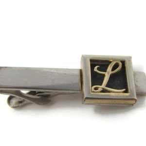 Letter L Initial Cursive Design Tie Clip Bar Faded Silver Tone Vintage ...