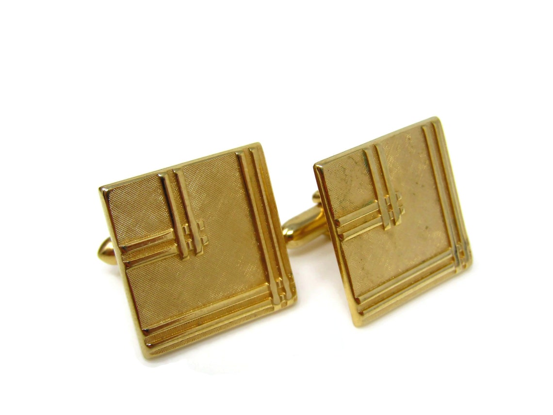 Square Cufflinks for Men Vintage Overlapping Lines Gold Tone - Etsy