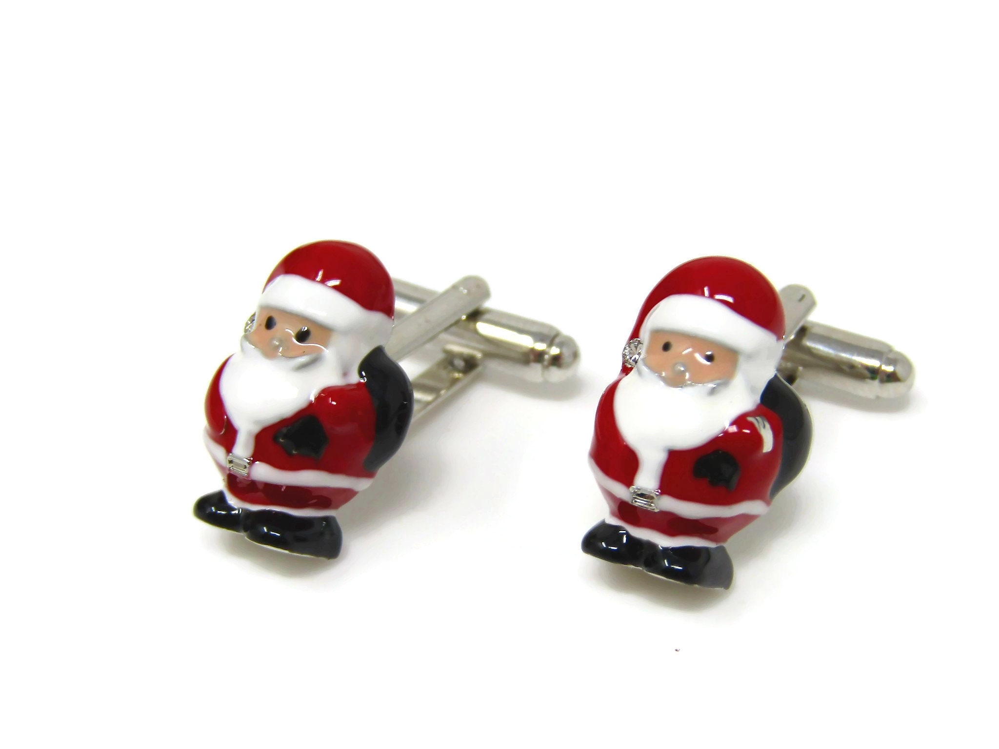 Santa Cuff Links Christmas Cufflinks Nice Painted Metal Heavy