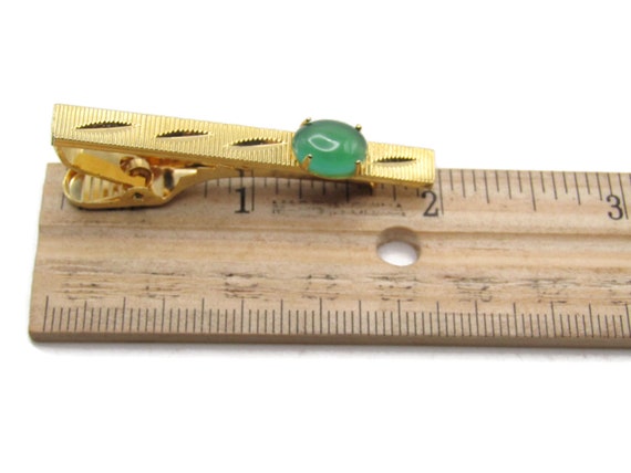 Green Stone Etched And Vertical Lines Tie Clip Tie Ba… - Gem