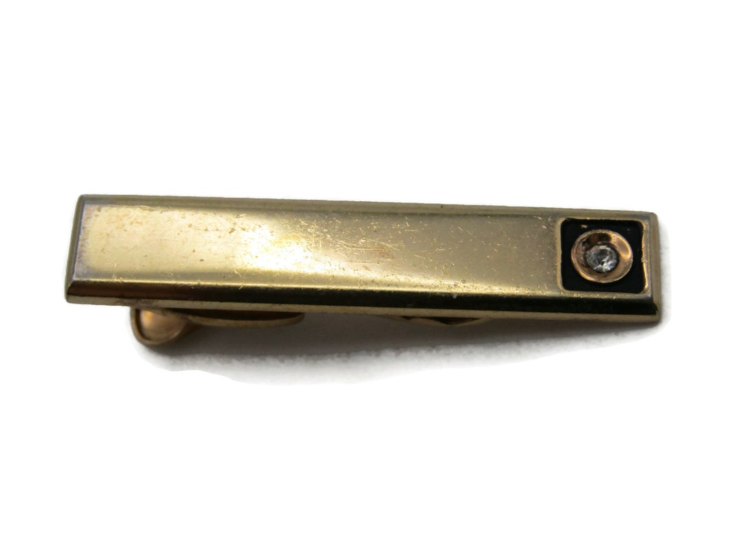 Rhinestone Inlay Tip Tie Bar Tie Clip Men's Jewelry Gold Tone - Etsy