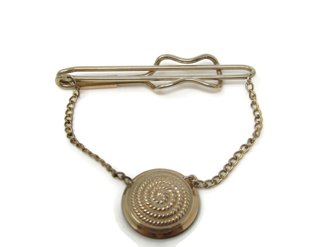 Rope Swirl Medallion Chain Hadley Tie Clip Bar Gold Tone Vintage Men's ...