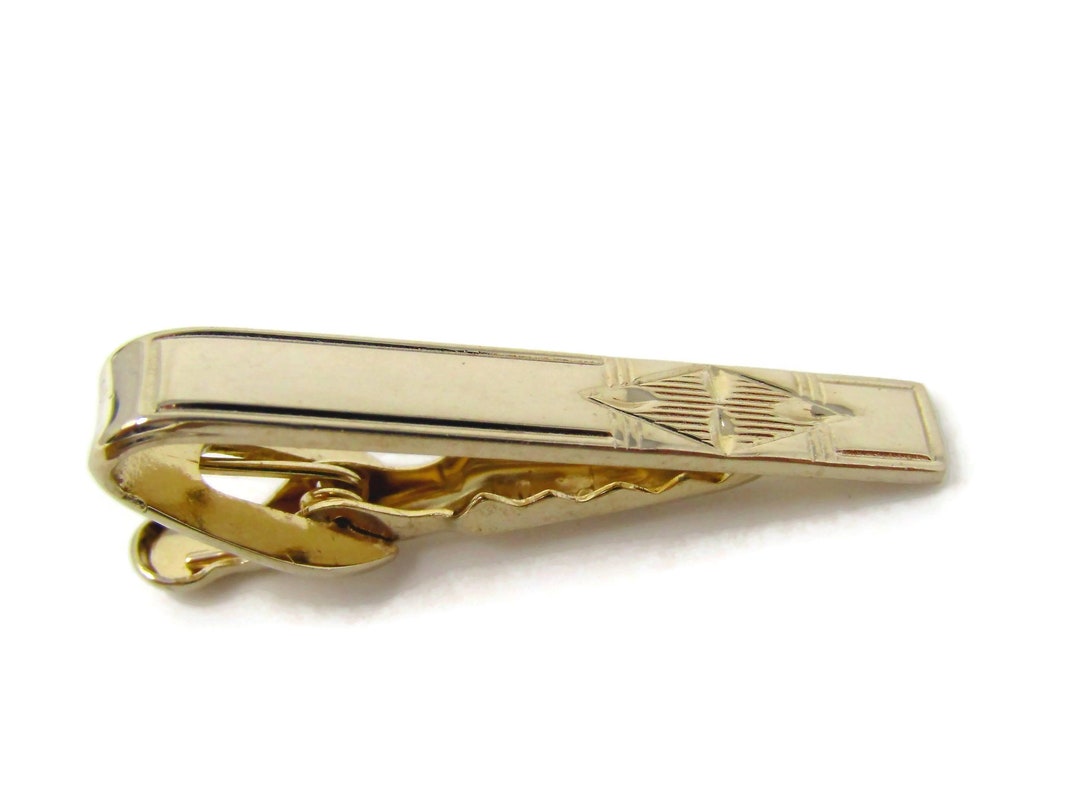 Vintage Gold Tone Tie Clip: Diamond Etch Design - Etsy
