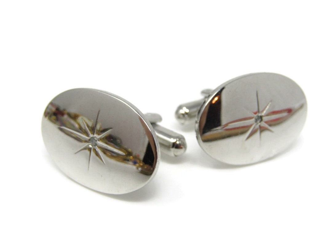 Oval Clear Jewel Star Center Cufflinks for Men's Vintage Men's Jewelry ...