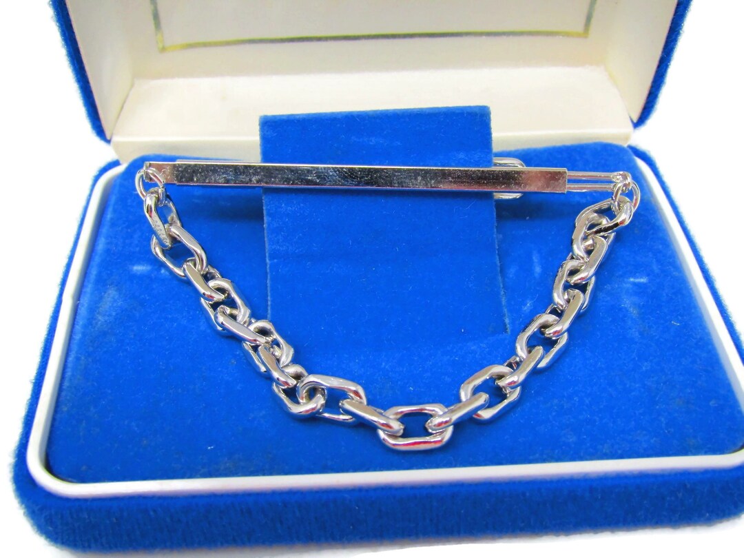 Men's Tie Bar Vintage Tie Clip Adjustable Size Chain Design Silver Tone ...