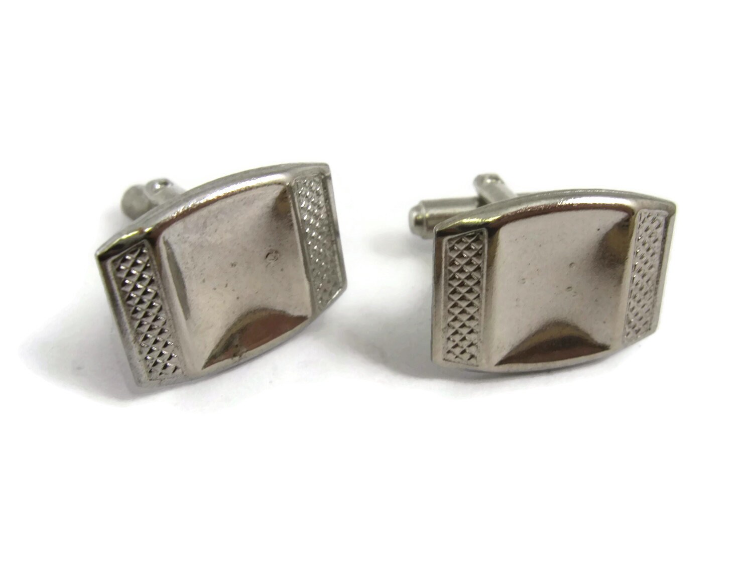 Vintage Cufflinks for Men: Silver Tone Indented Rectangle