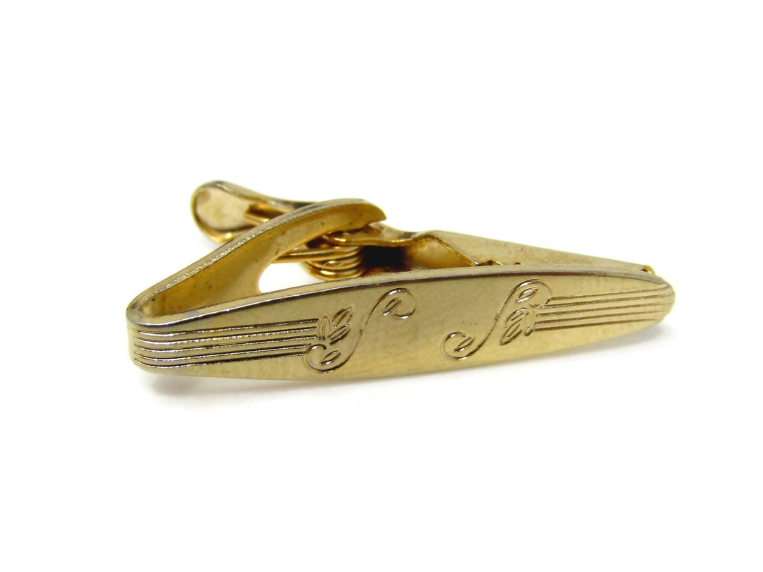 Cool Tie Bar Tie Clip Vintage Flower Etch Gold Tone - Etsy