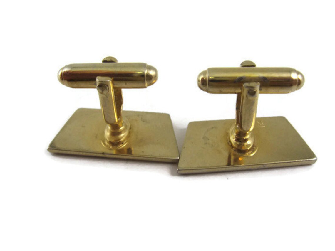 Vintage Cufflinks for Men: Black Diagonal Stripe Gold Tone Trapezoid ...