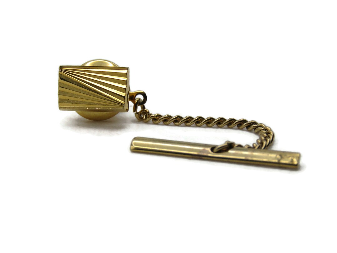 Rectangle Tie Pin and Chain Men's Jewelry Gold Tone - Etsy
